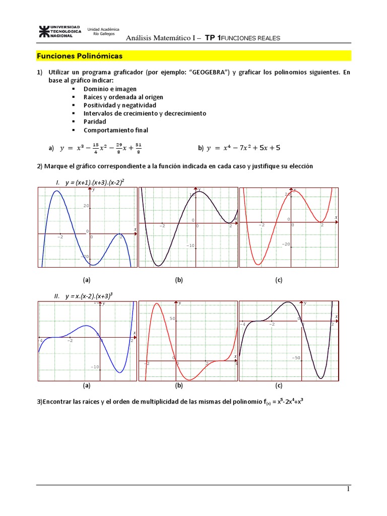 TP1 Funciones Reales de Una Variable. | PDF | Asíntota | Ecuaciones