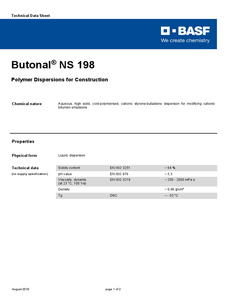 Butonal NS 198 - TDS - 30095076 - EN 2 | PDF | Asphalt | Emulsion