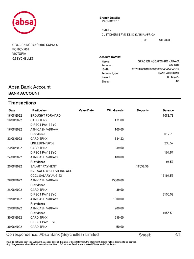 Absa Bank Account | PDF | Banks | Automated Teller Machine