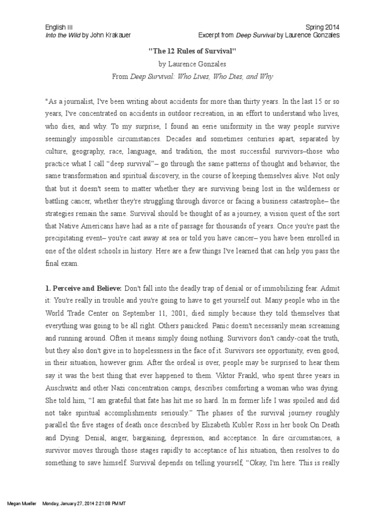 Eng3 Itw Deep Survival Gonzales PDF | PDF | Philosophy