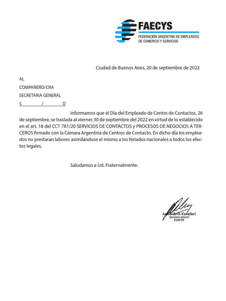 Circular - Dia Del Empleado de Comercio | PDF