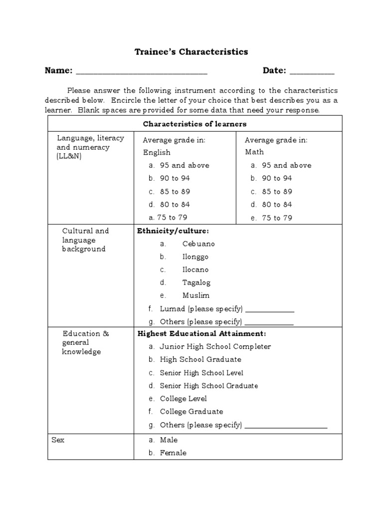 Trainee's Characteristic | PDF | Learning | Cognition