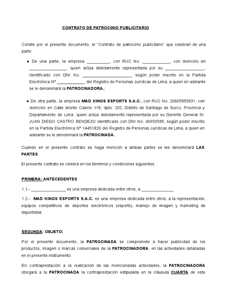 Contrato de Patrocinio | PDF | Marca | Patrocinador (Comercial)