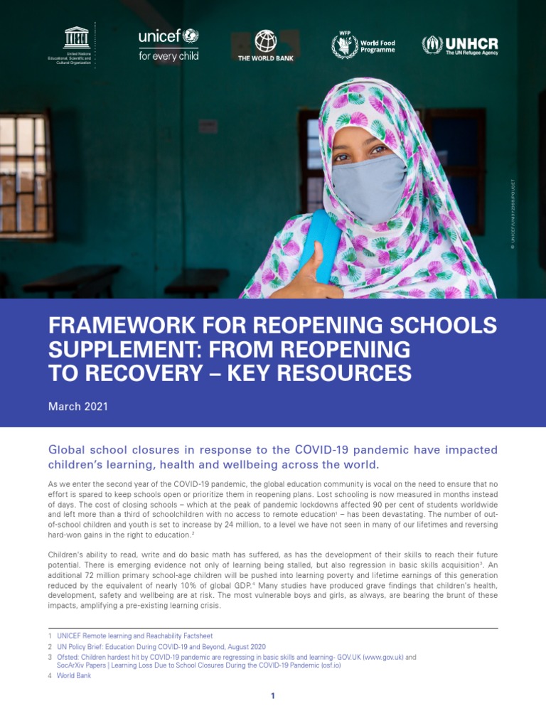 Framework For Reopening Schools Supplement-From Reopening To Recovery ...