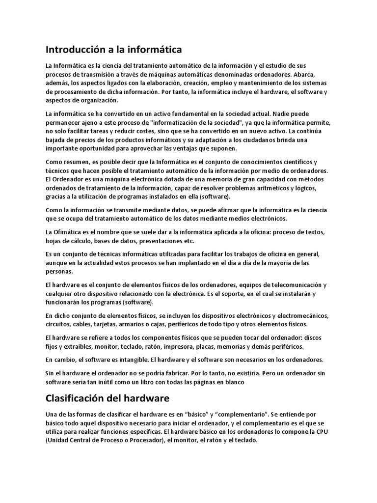 Introducción a la informática | PDF