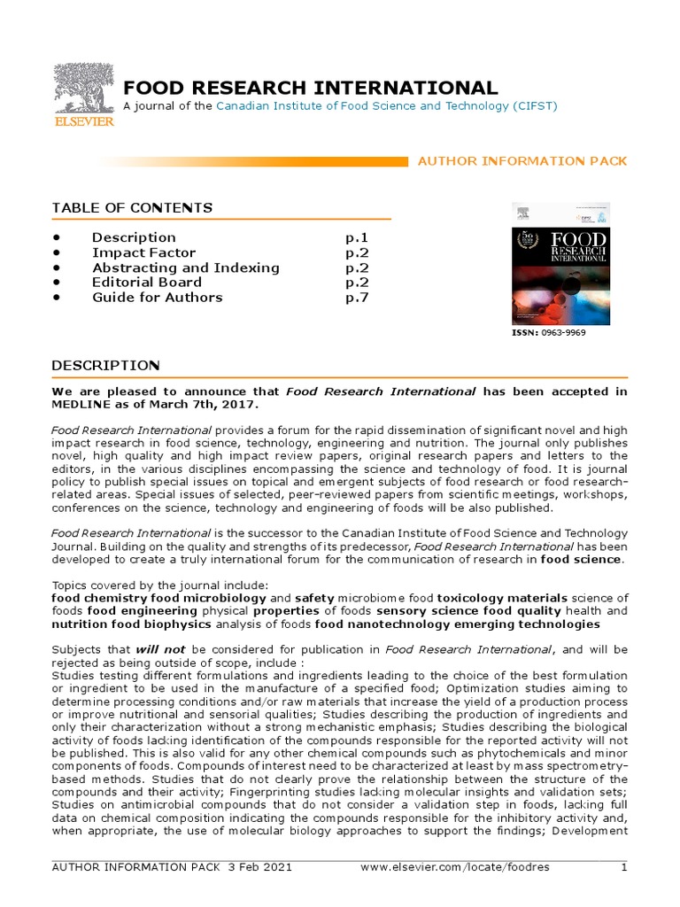 Food Research International | PDF | Academic Journal | Open Access