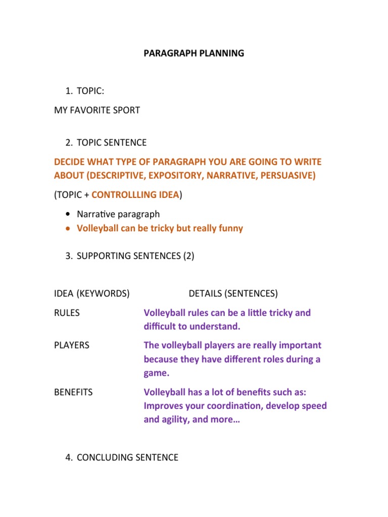 Paragraph Planning Exercise | PDF | Career & Growth | Sports & Recreation