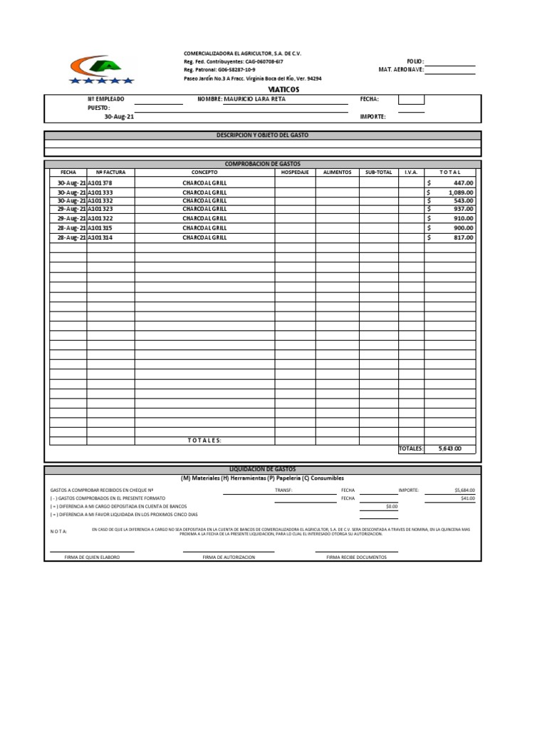 Formato Viaticos | PDF