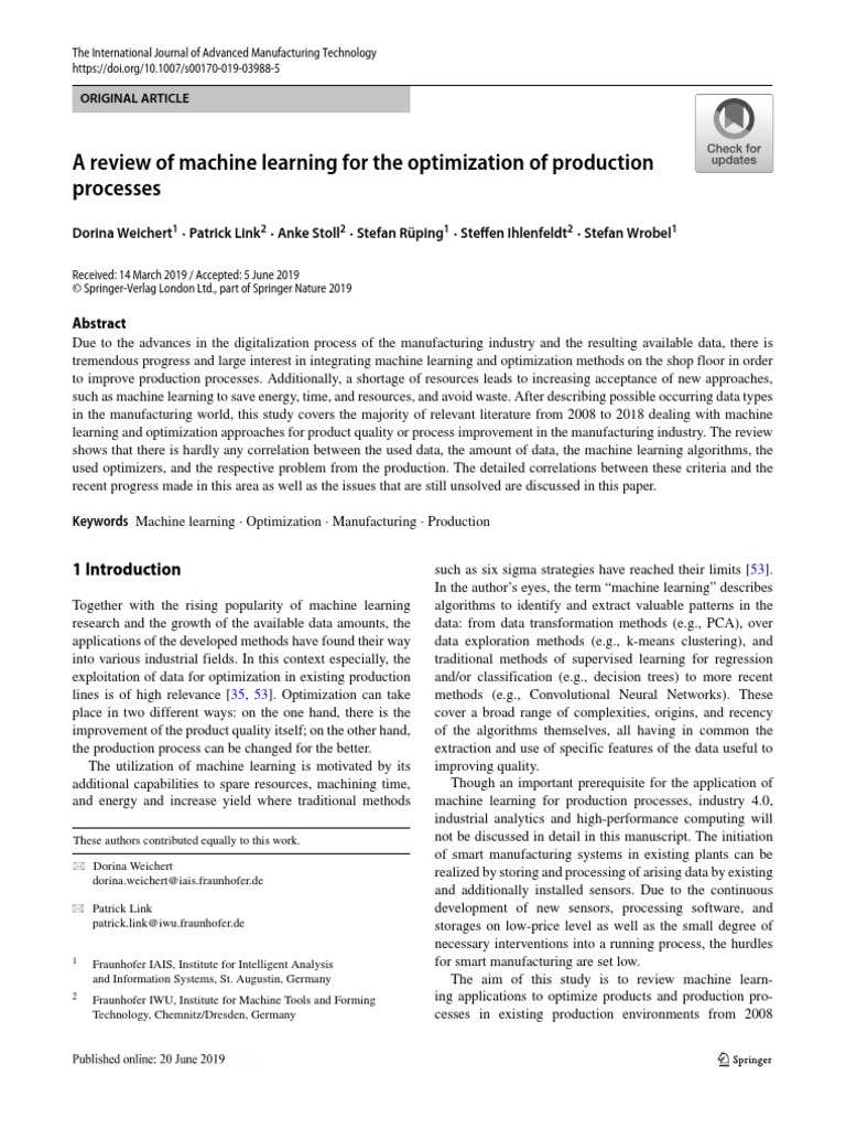 A Review of Machine Learning For The Optimization of Production Process | PDF | Machine Learning ...