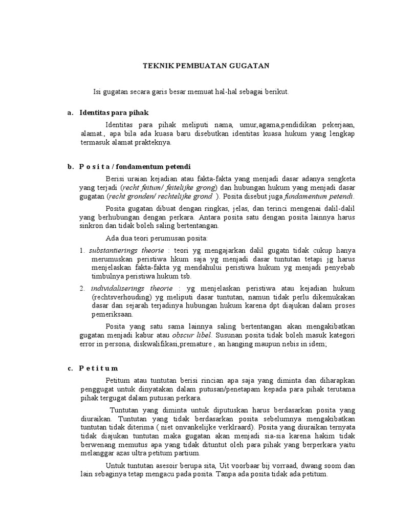 Teknik Penyusunan Gugatan Perdata | PDF