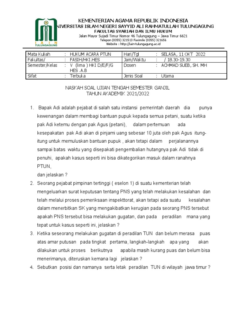 Soal Uts H.A Ptun 2022 23 Baru | PDF