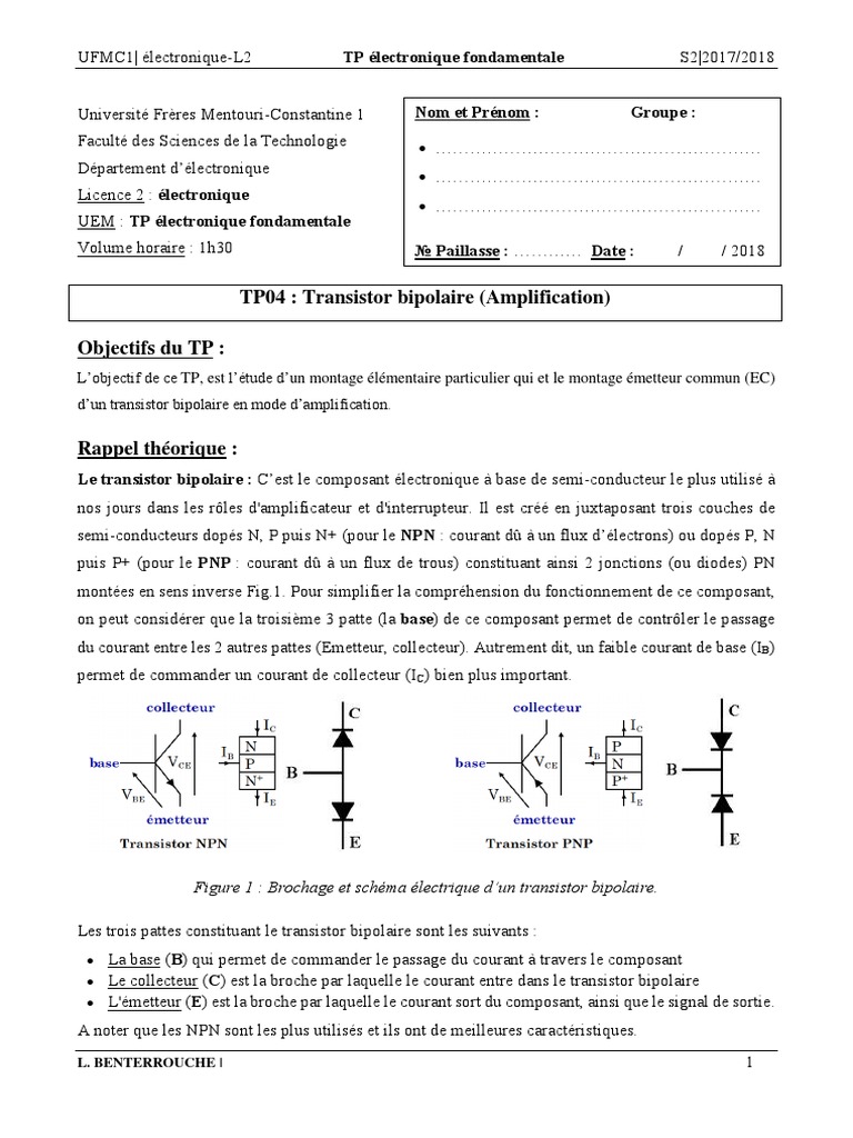TP sur l'amplification avec transistor EC | PDF | Transistor bipolaire | Transistor