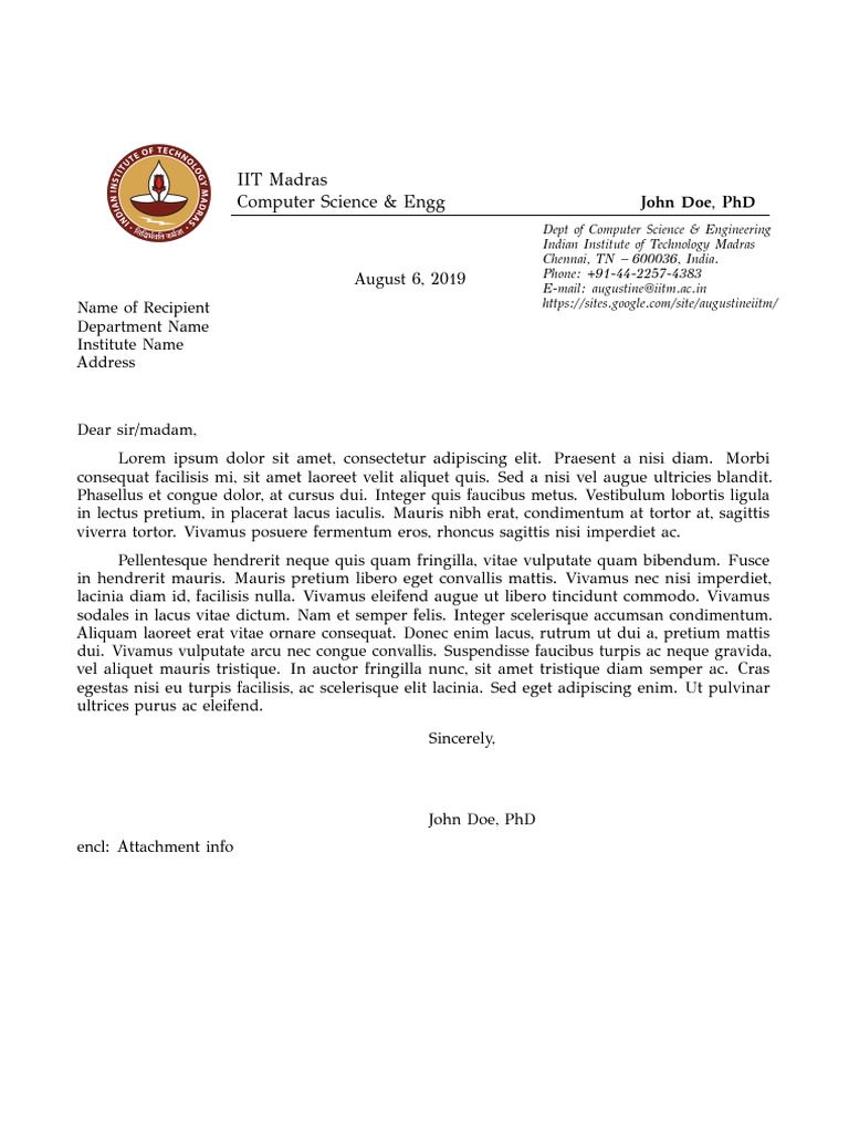 IIT Madras Computer Science Letter | PDF | Business | Computers