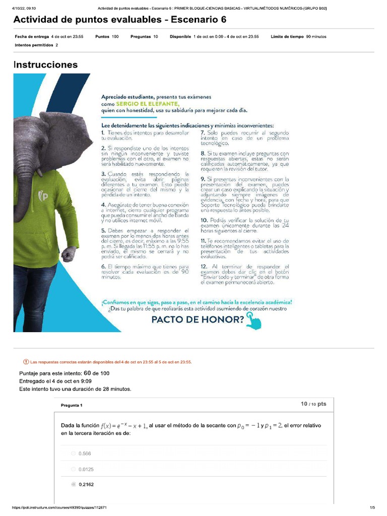 Actividad de Puntos Evaluables - Escena-6 VIRTUAL - MÉTODOS NUMÉRICOS - (GRUPO B02) | PDF