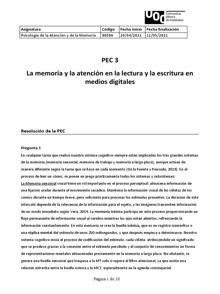 Memoria y Aprendizaje en Medios Digitales | PDF | Memoria | Atención