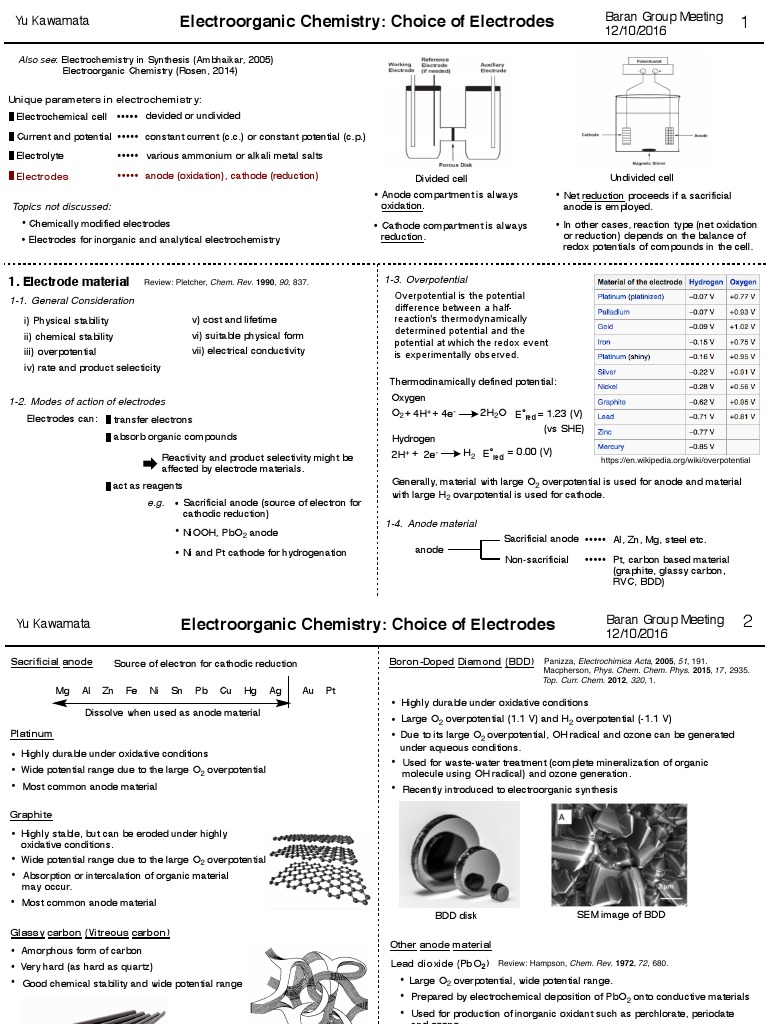 Electrochemistry - Choice of Electrode Materials | PDF | Electrochemistry | Redox