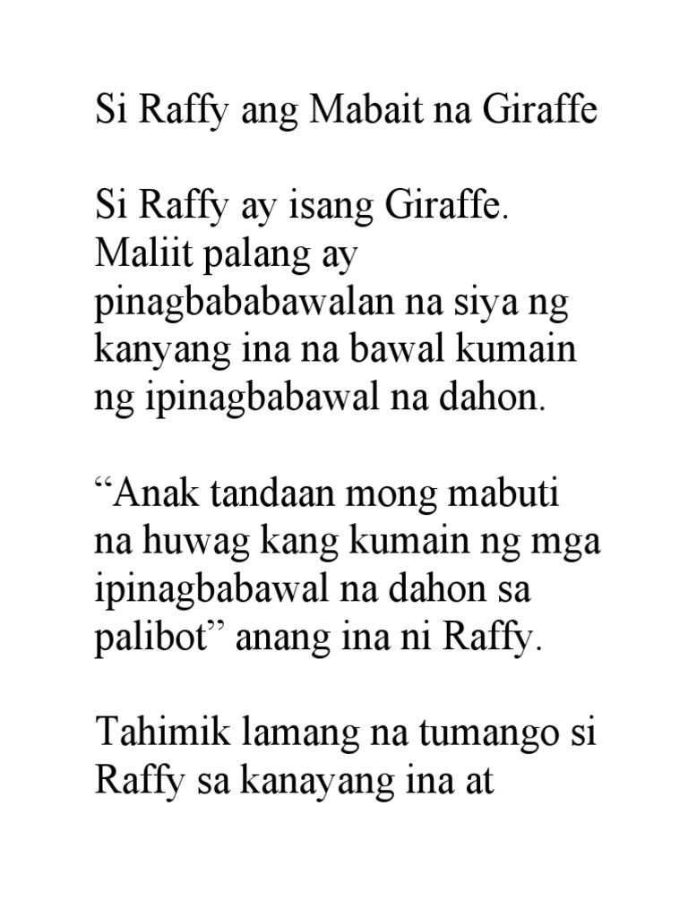 Si Raffy Ang Mabait Na Giraffe | PDF