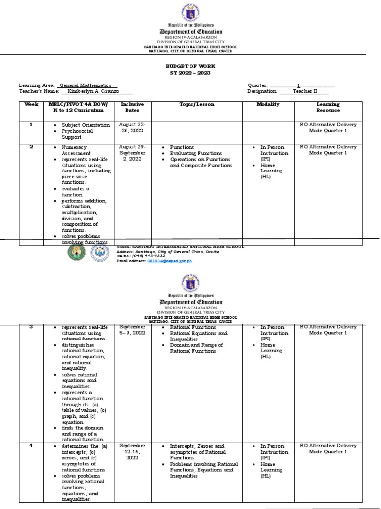 Bow - General Mathematics - Quarter 1 | PDF | Function (Mathematics ...