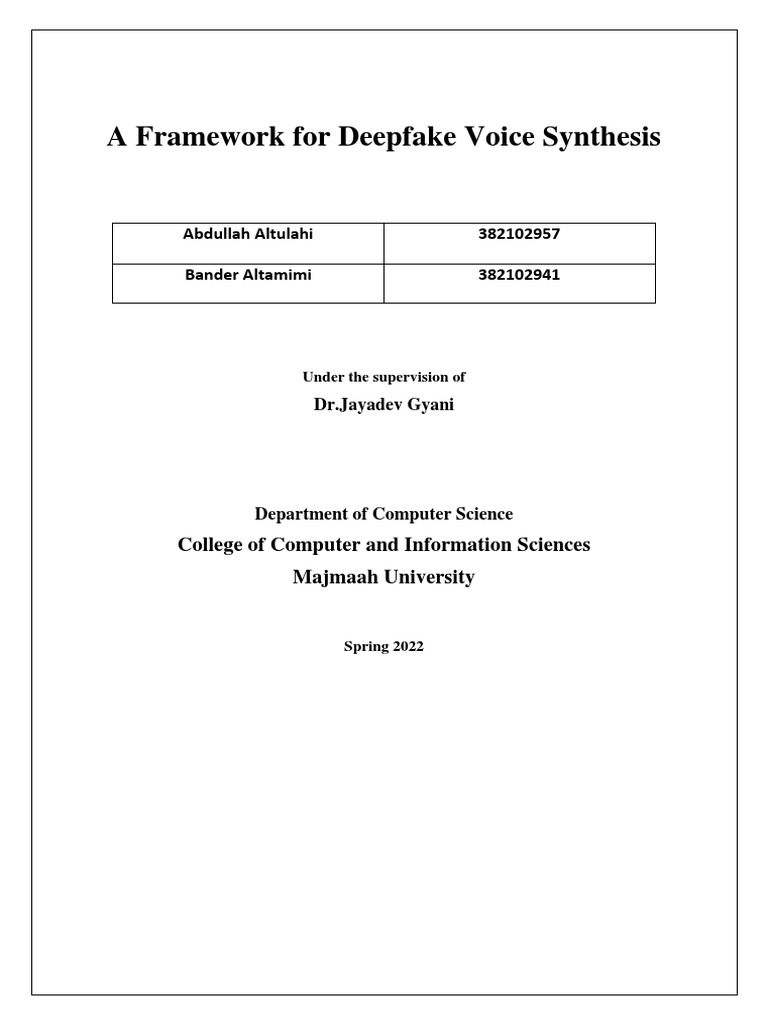 A Framework For Deepfake V2 Pdf Speech Synthesis Computing