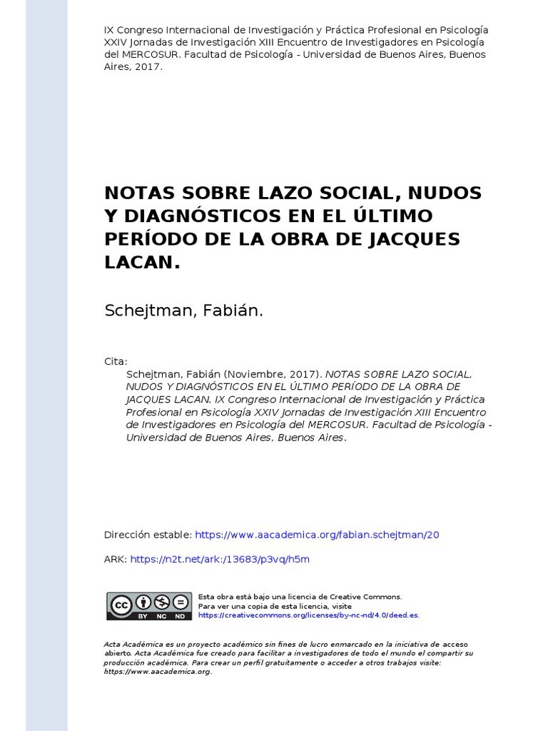 Schejtman, Fabián (2017) - NOTAS SOBRE LAZO SOCIAL, NUDOS Y ...