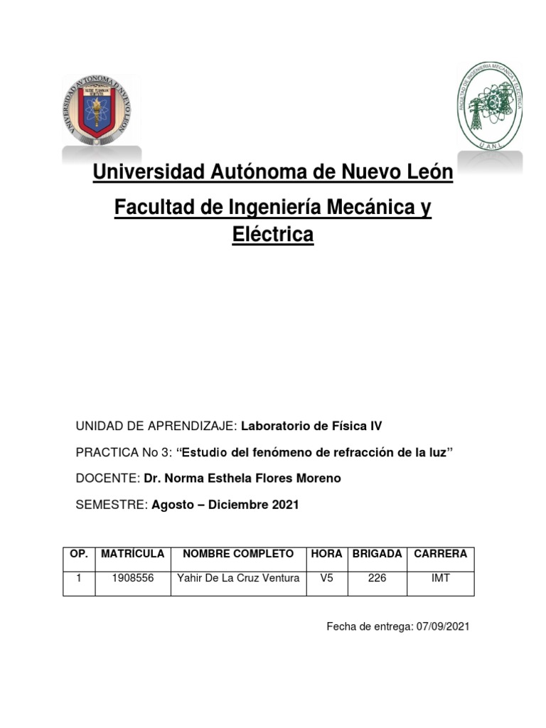 Practica 3 Lab de Fisica IV | PDF | Refracción | Índice de refracción