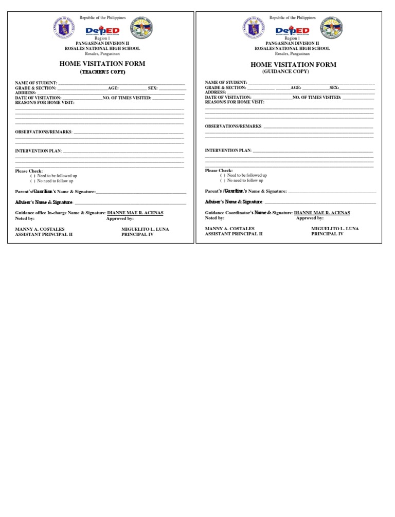 Home Visit Form NEW Revised | PDF