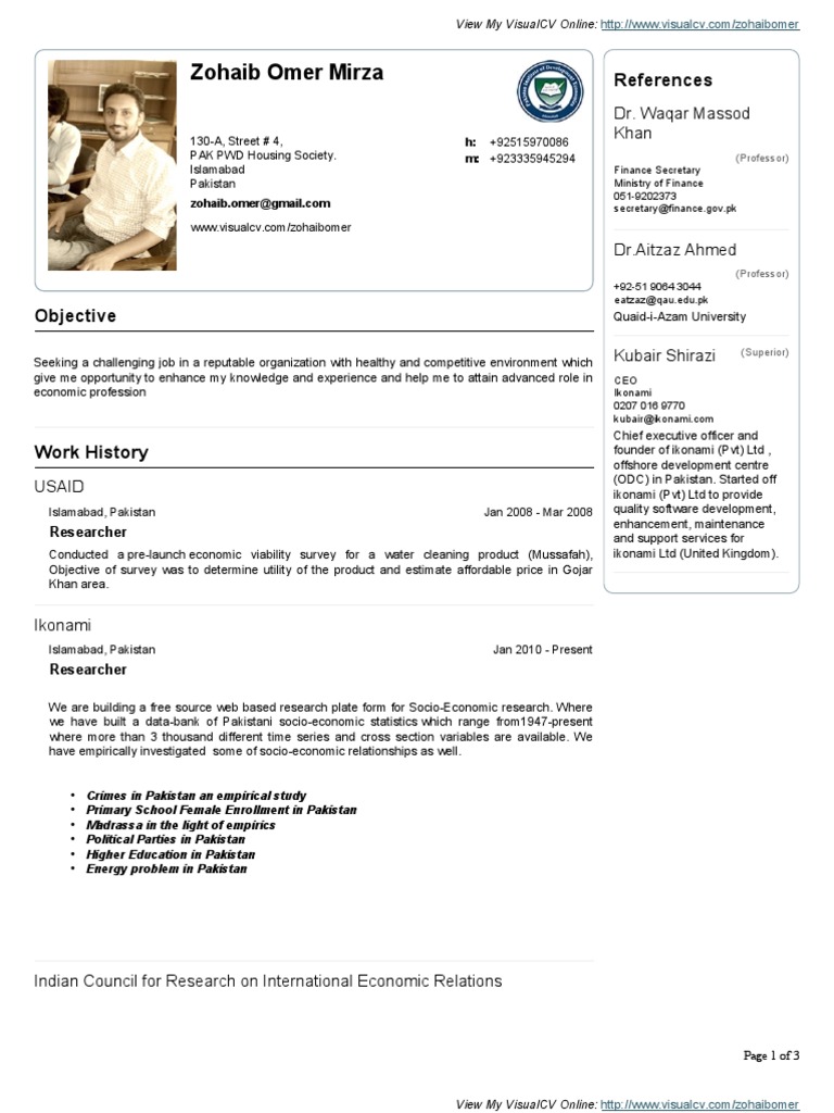 Zohaib Omer Resume Download Free Pdf Pakistan Economics
