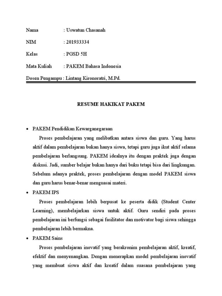 Materi Hakikat PAKEM | PDF