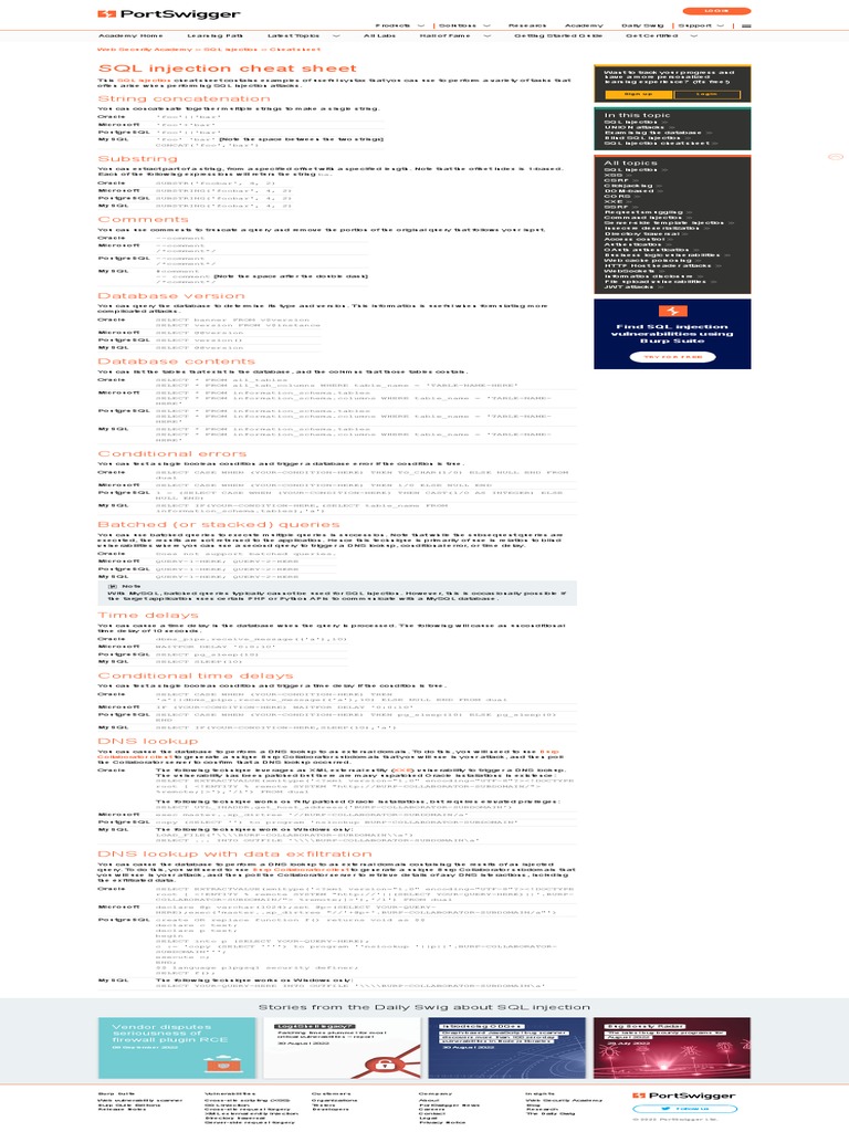 Sql Injection Cheat Sheet Web Security Academy Pdf 6657