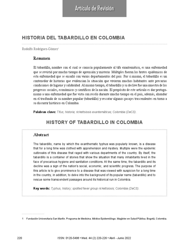 Historia del Tabardillo en Colombia | PDF | Historia