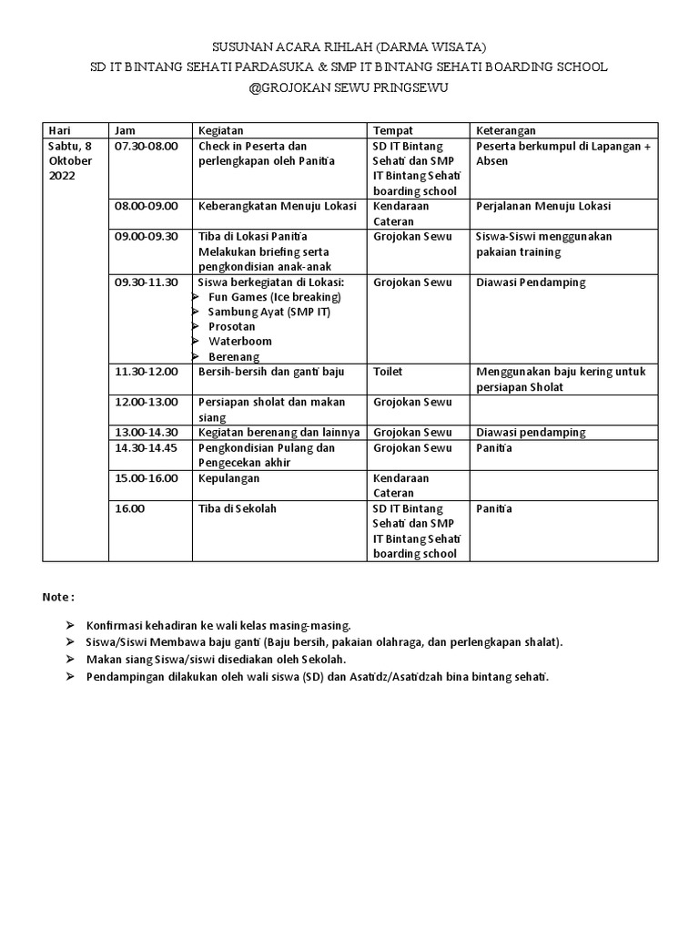 Susunan Acara Rihlah SD dan SMP | PDF