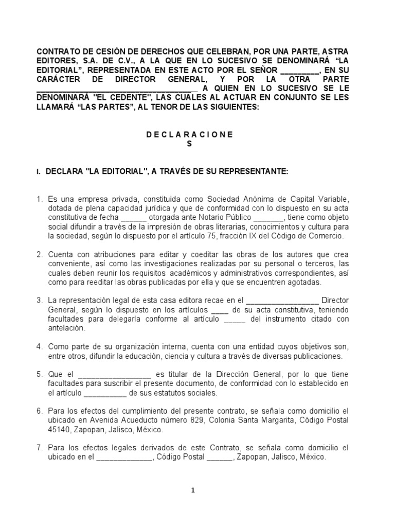 Contrato de Cesión de Derechos 1 | PDF | Publicación | Justicia