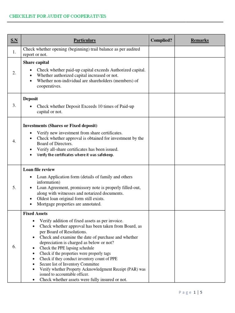 Checklist of Audit Procedure For Cooperatives | PDF | Expense | Cheque