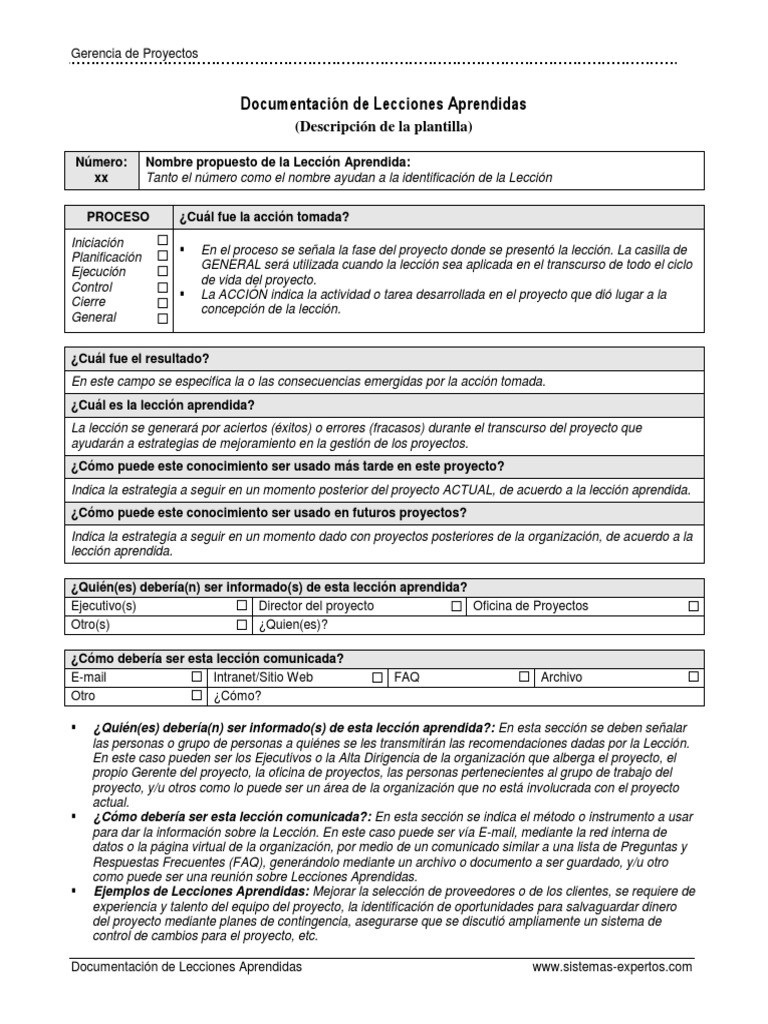 Documentacion de Lecciones Aprendidas (Descriptivo) | PDF | Informática