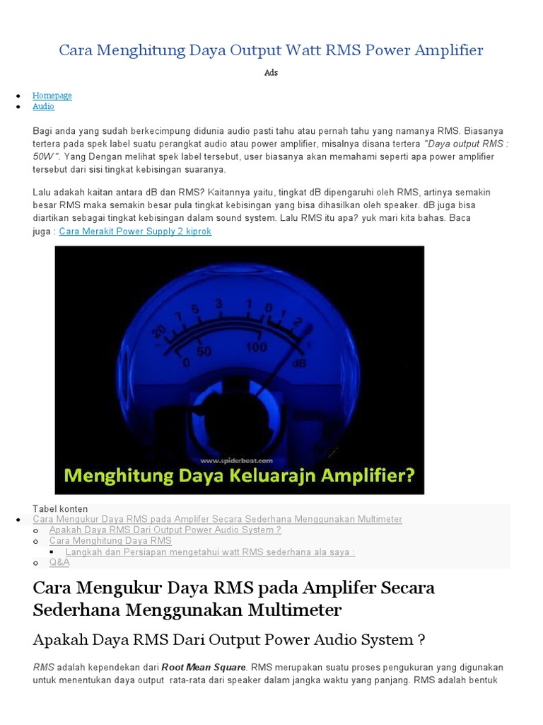 Menghitung Daya Output Watt RMS Amplifier | PDF