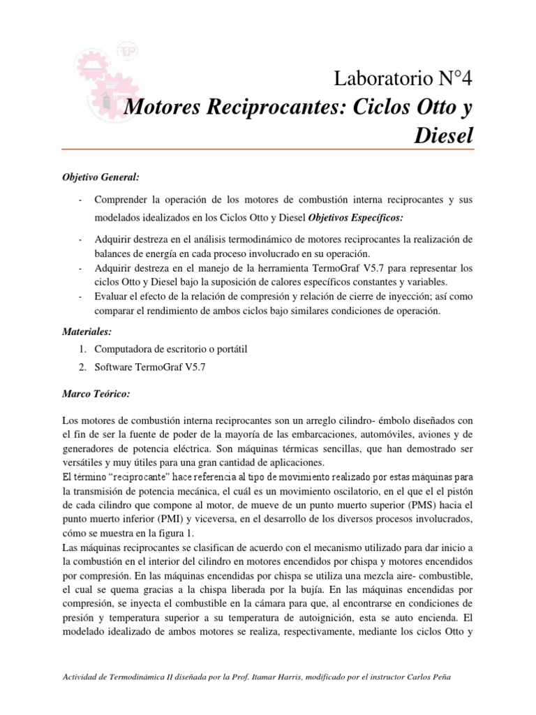 Guía 4 Ciclo Otto y Diesel Mod | PDF | Motor de combustión interna | Termodinámica