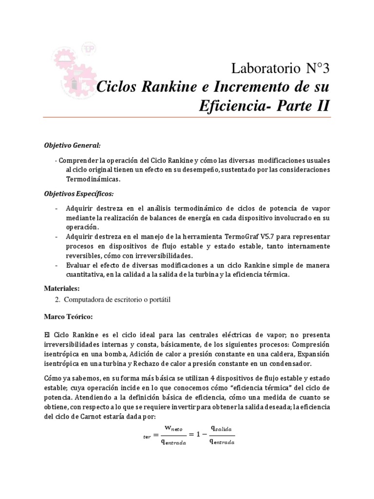 Guía 3 El Ciclo Rankine Parte II | PDF | Mecánica de Medios Continuos | Física Aplicada e ...