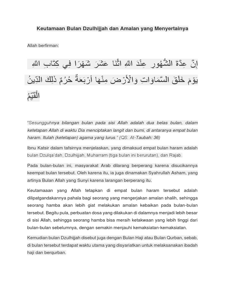 Keutamaan Bulan Dzulhijjah Dan Amalan Yang Menyertainya | PDF