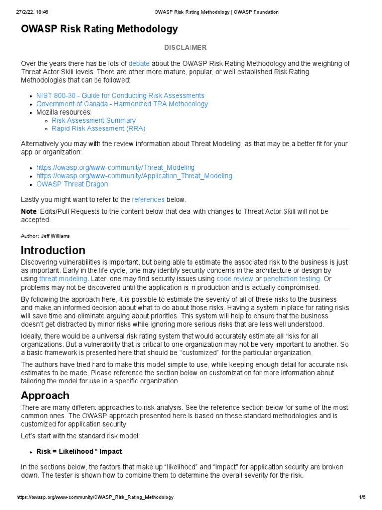 OWASP Risk Rating Methodology - OWASP Foundation | PDF