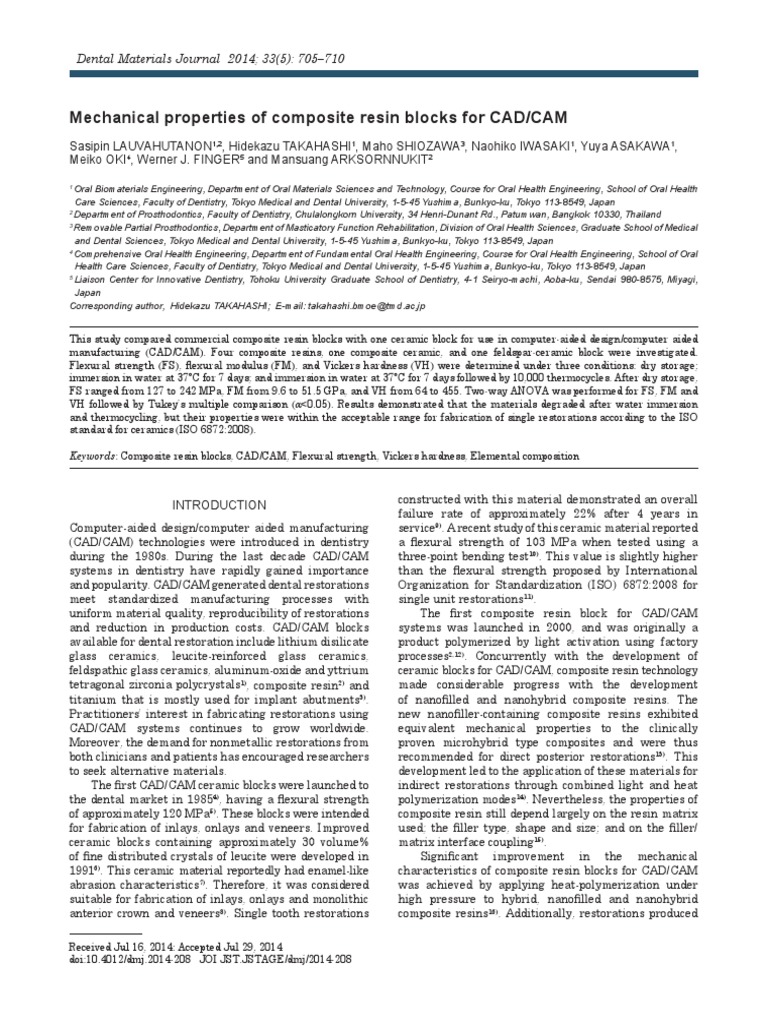 Mechanical Properties of Composite Resin Blocks For CAD CAM | PDF ...
