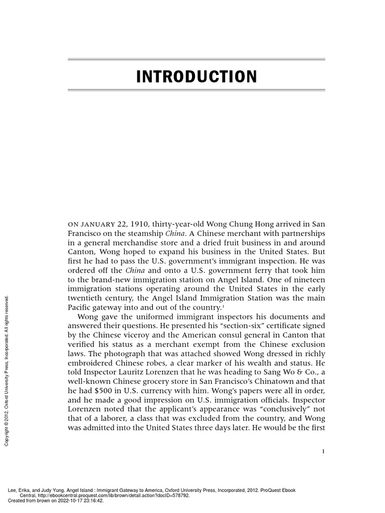 Introduction To Angel Island: Immigrant Gateway To America by Erika Lee ...