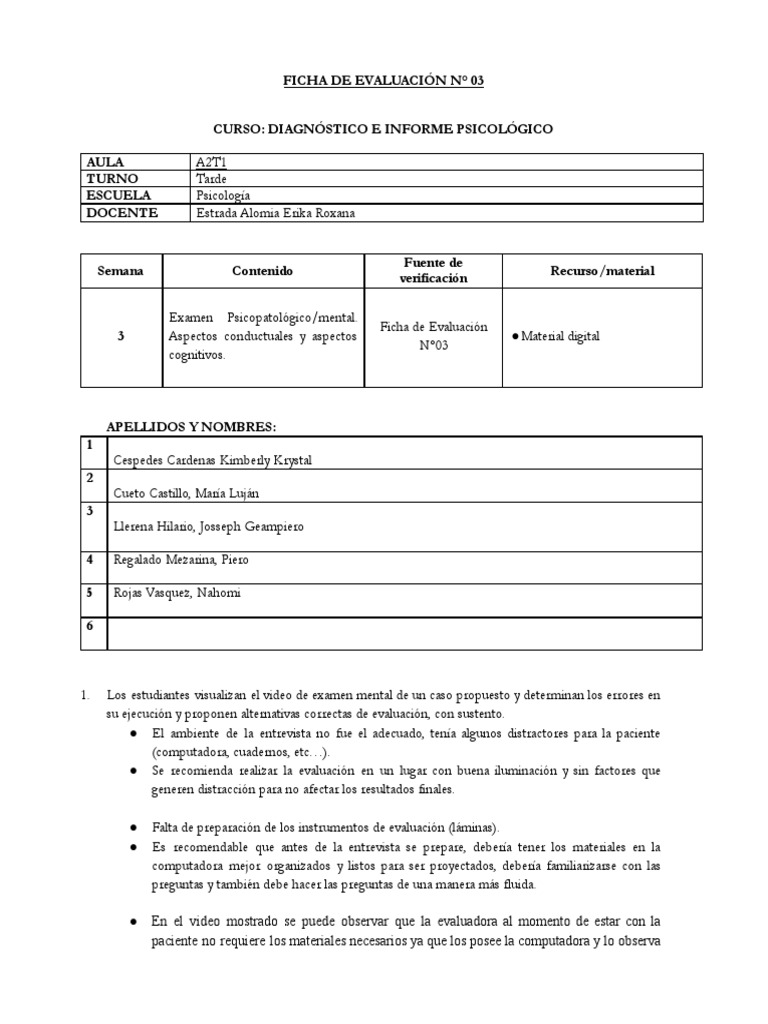 Ficha de Evaluacion N°03 Terminada | PDF | Pensamiento | Prueba ... Ficha de Evaluacion N°03 Terminada | PDF | Pensamiento | Prueba ...