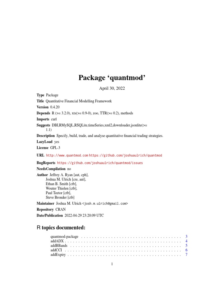 Quantmod | PDF | Moving Average | Parameter (Computer Programming)