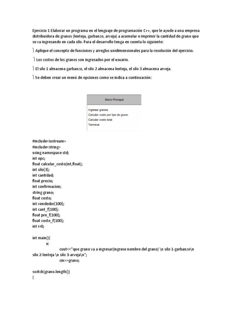 Ejercicio 1 Elaborar Un Programa en El Lenguaje de Programación C | PDF ...