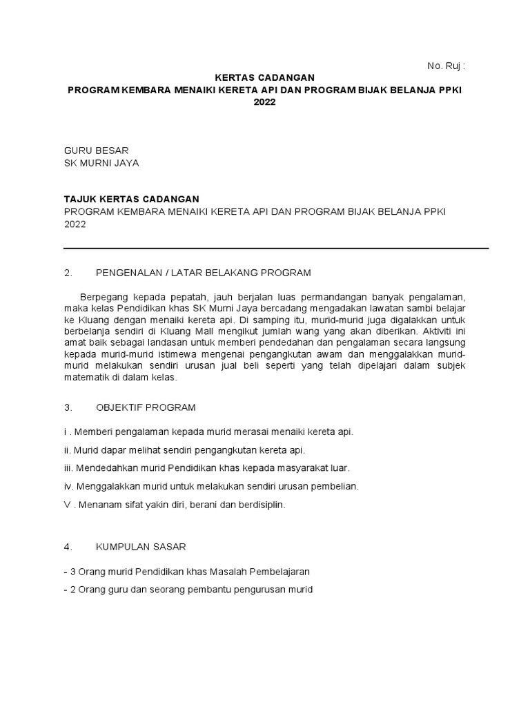 Kertas Kerja Program Kereta Api Ppki | PDF