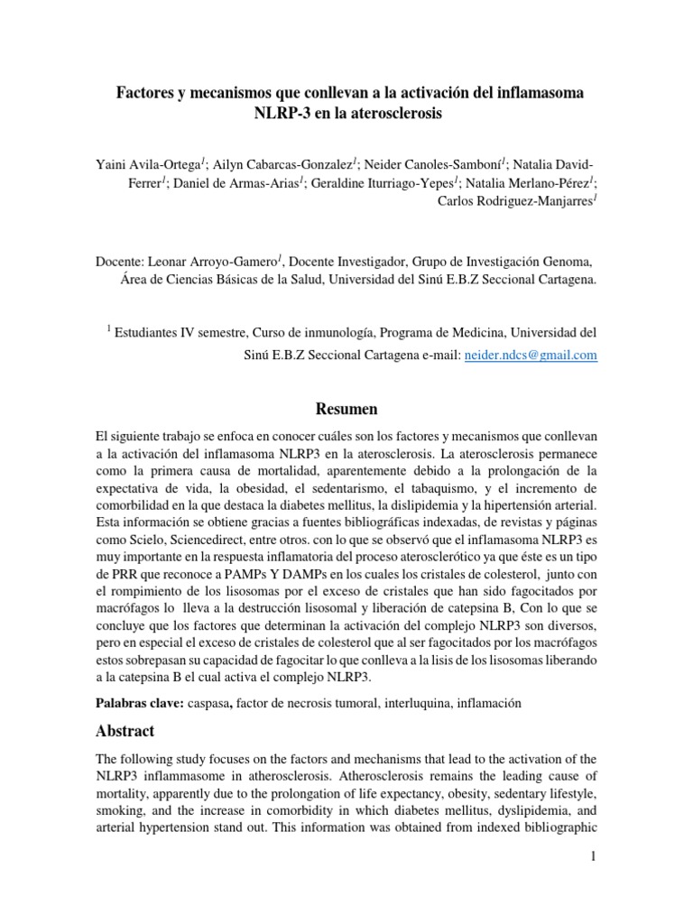 Factores y Mecanismos Que Conllevan A La Activacion Del Inflamasoma ...