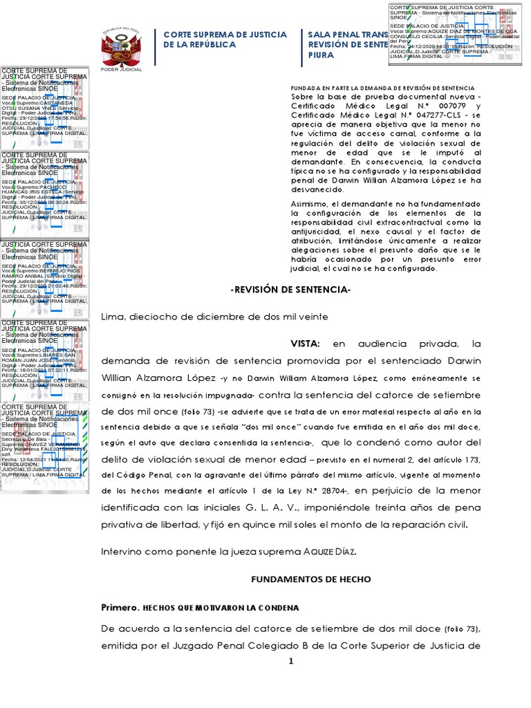 RevisiÃ N de Setencia NÂ° 274-2018-VS-Los Certificados Mã©dicos Legales Refutan La Comisiã N Del ...