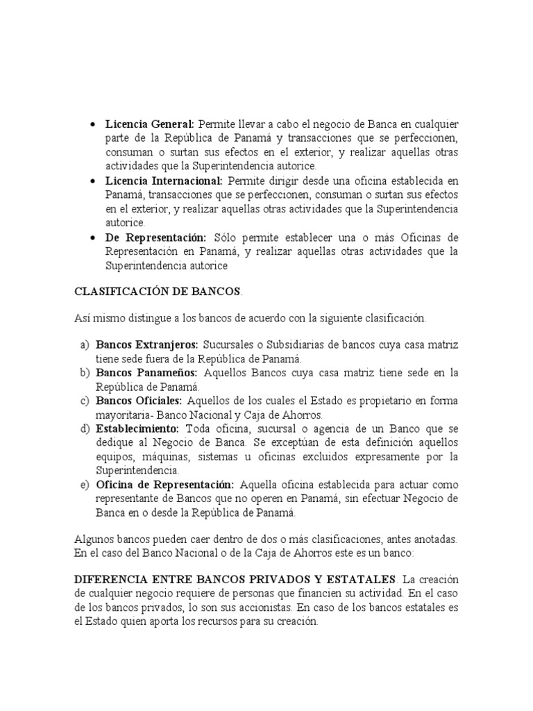 Tipos de Licencias Bancarias en Panamá | PDF | Bancos | Panamá