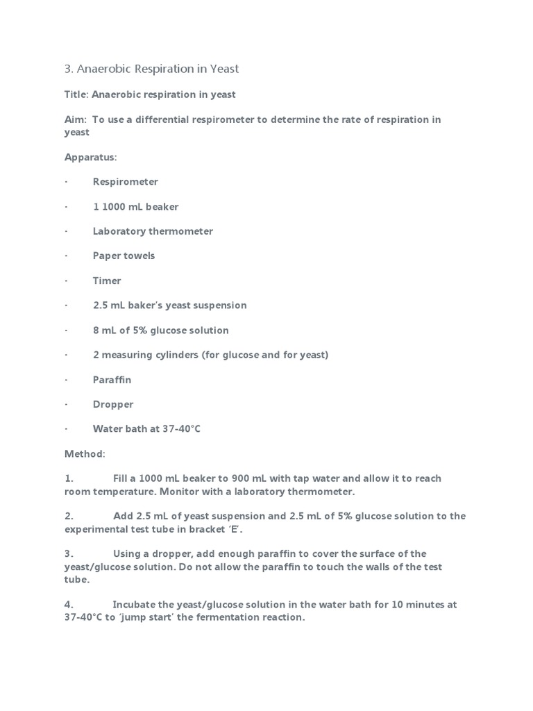Measuring Yeast Anaerobic Respiration | PDF | Glucose | Fermentation