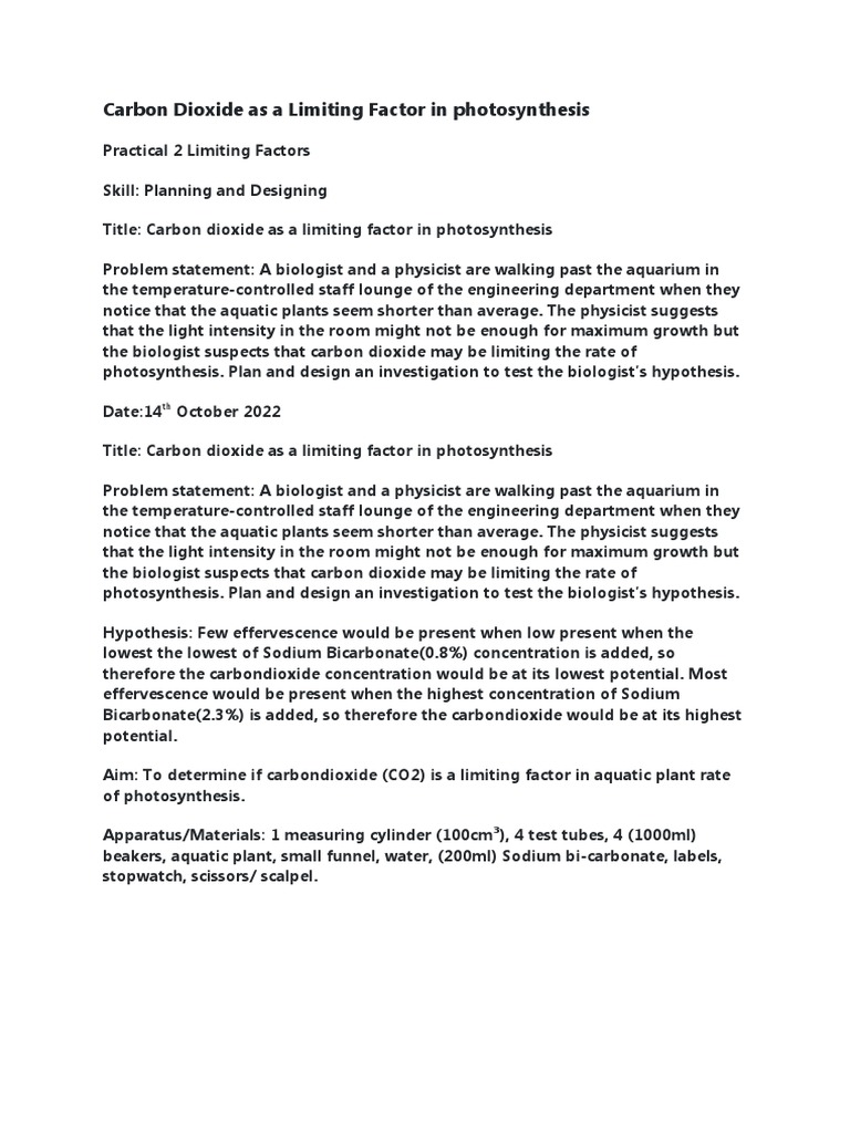 Carbon Dioxide As A Limiting Factor in Photosynthesis - P&D | PDF ...